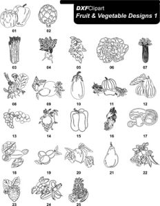 DXF Fruit & Vegetable Designs 1 - DXF Clip Art